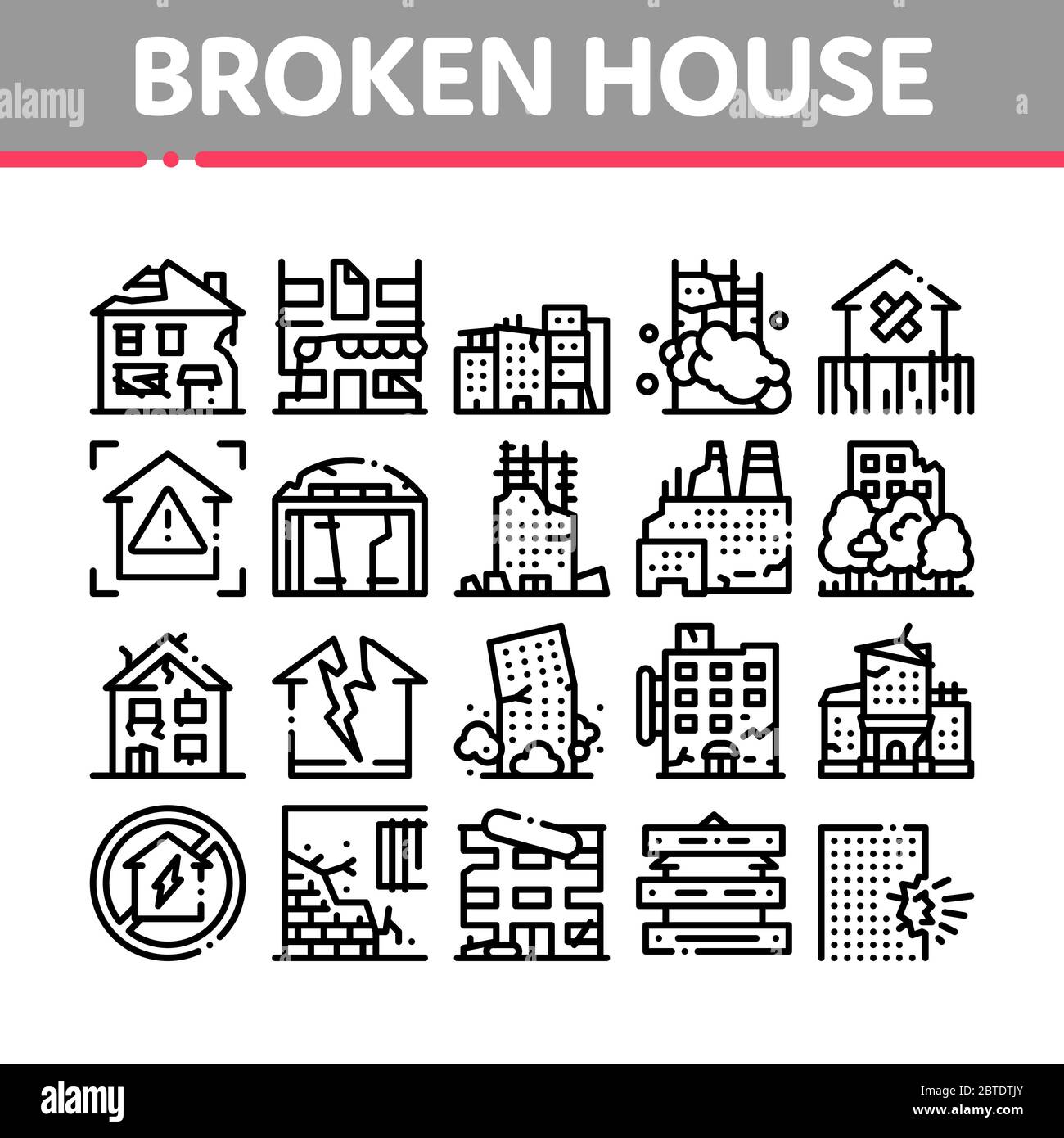 Broken House Building Collection Icons Set Vector Stock Vector Image ...