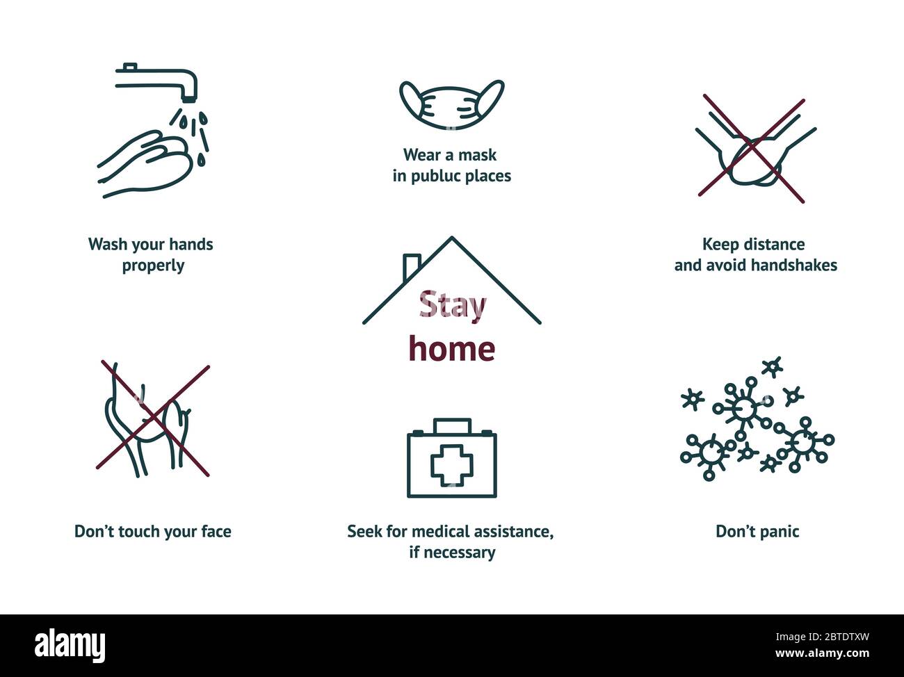 Safety rules for pandemic period. Stay home, wash your hands, keep ...