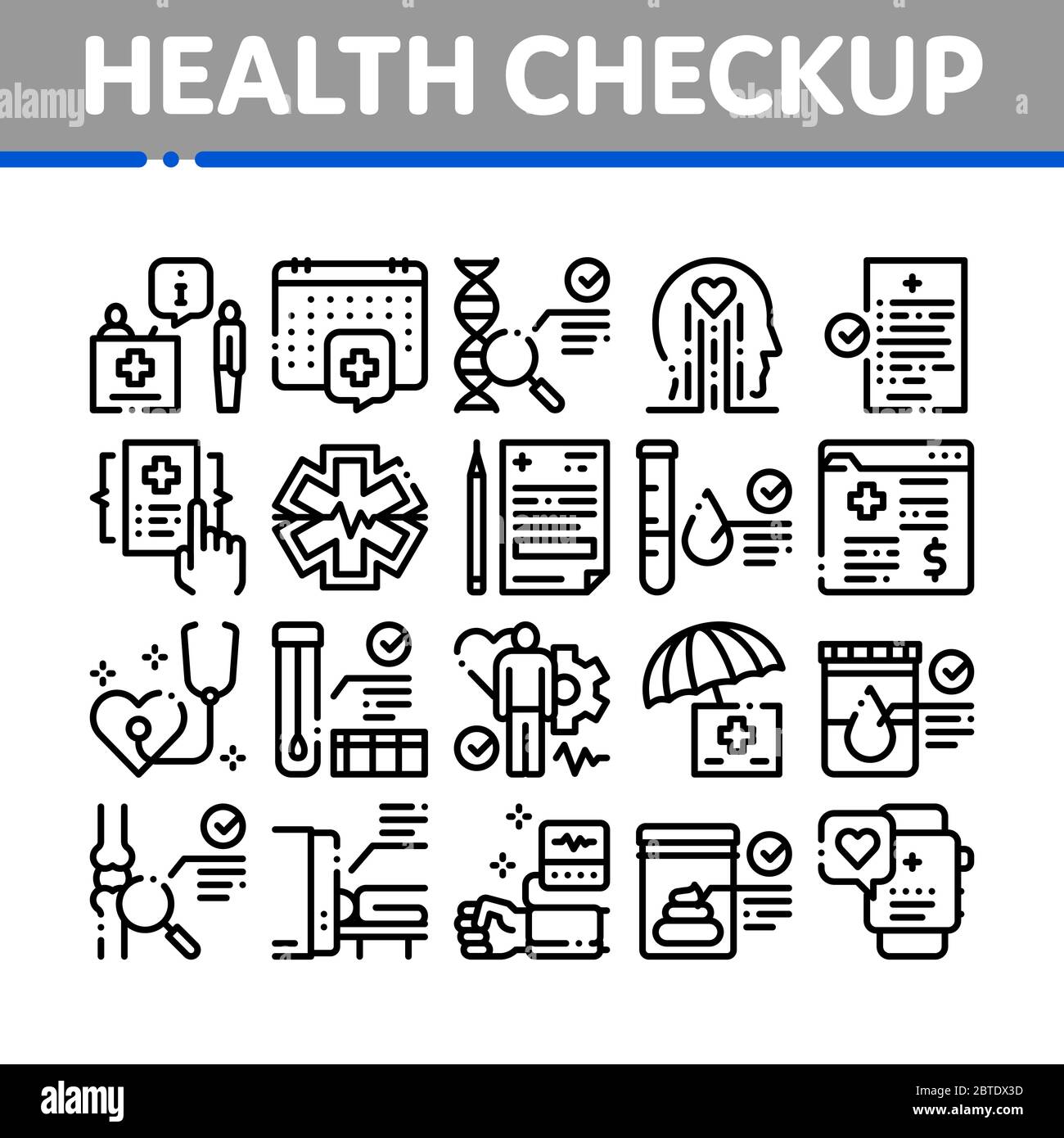 Health Checkup Medical Collection Icons Set Vector Stock Vector Image ...