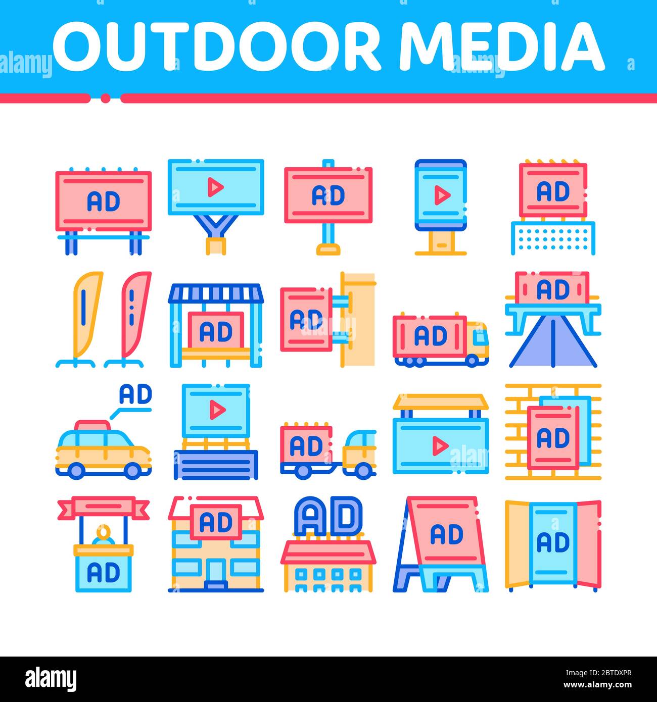 Outdoor Media Advertising Promo Icons Set Vector Stock Vector Image ...