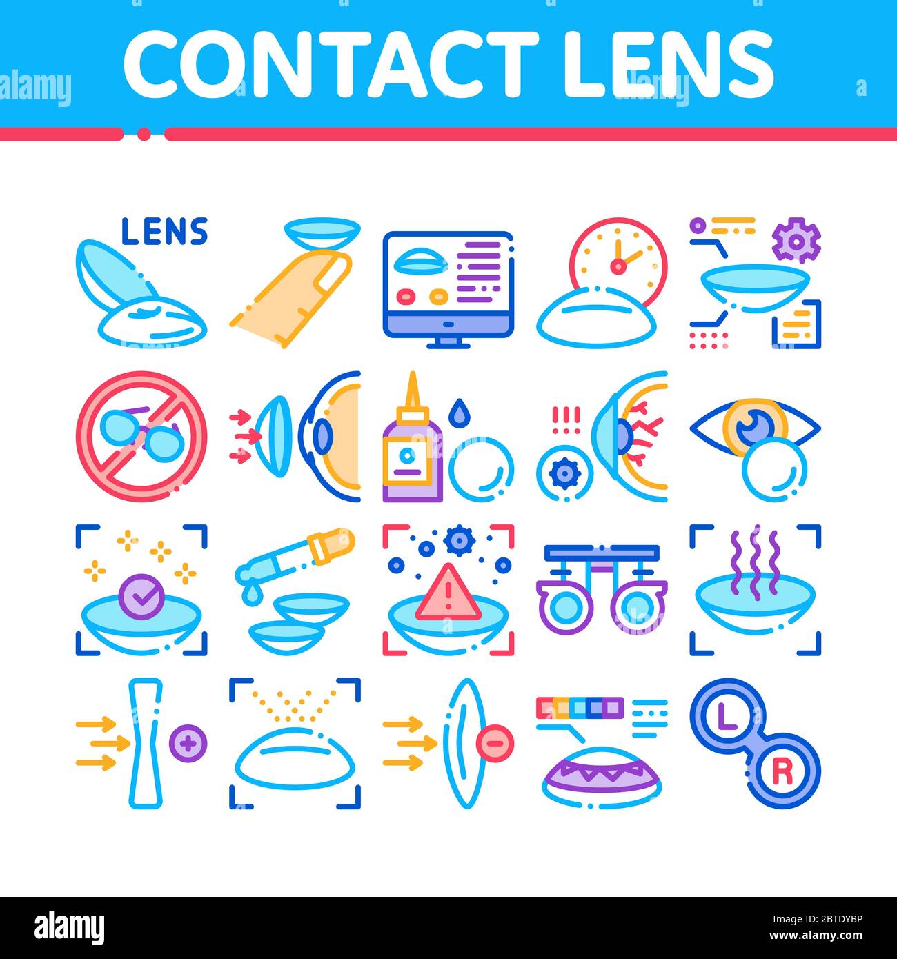 Contact Lens Accessory Collection Icons Set Vector Stock Vector Image ...