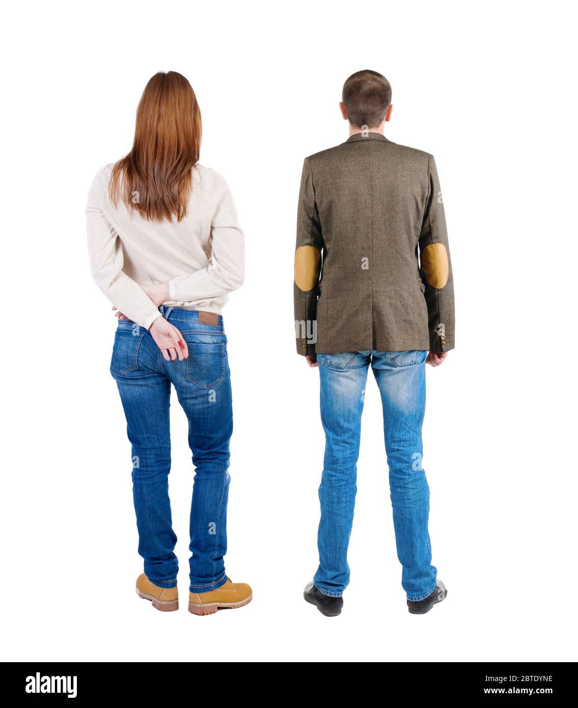 Back view couple in sweater. beautiful man and woman. Rear view people ...