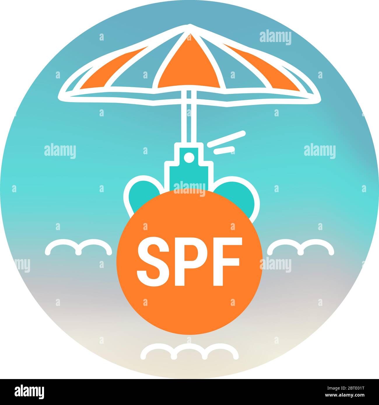 Icon, logo, badge with word SPF, protect from sun, bright sunlight ...