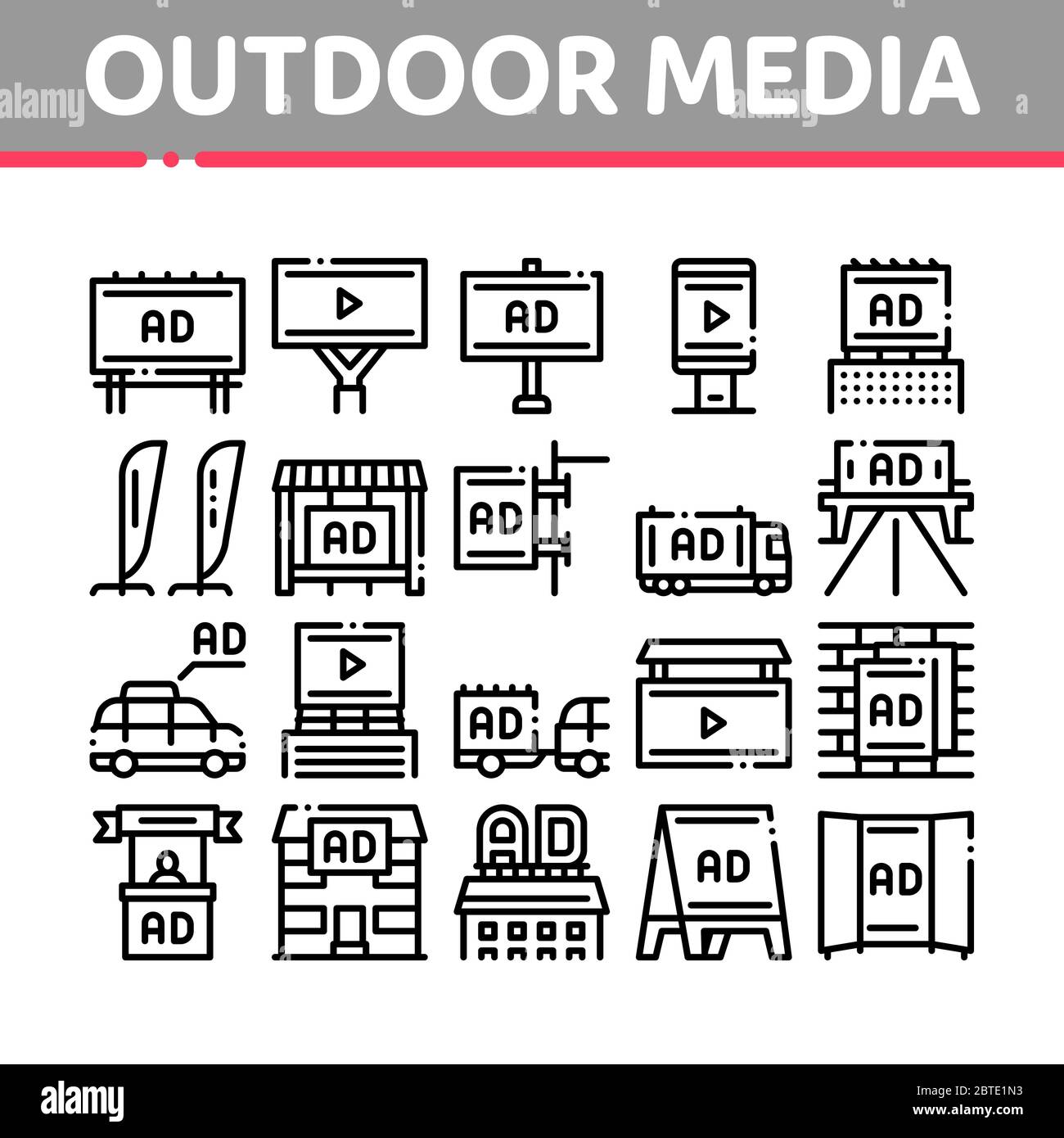 Outdoor Media Advertising Promo Icons Set Vector Stock Vector Image ...