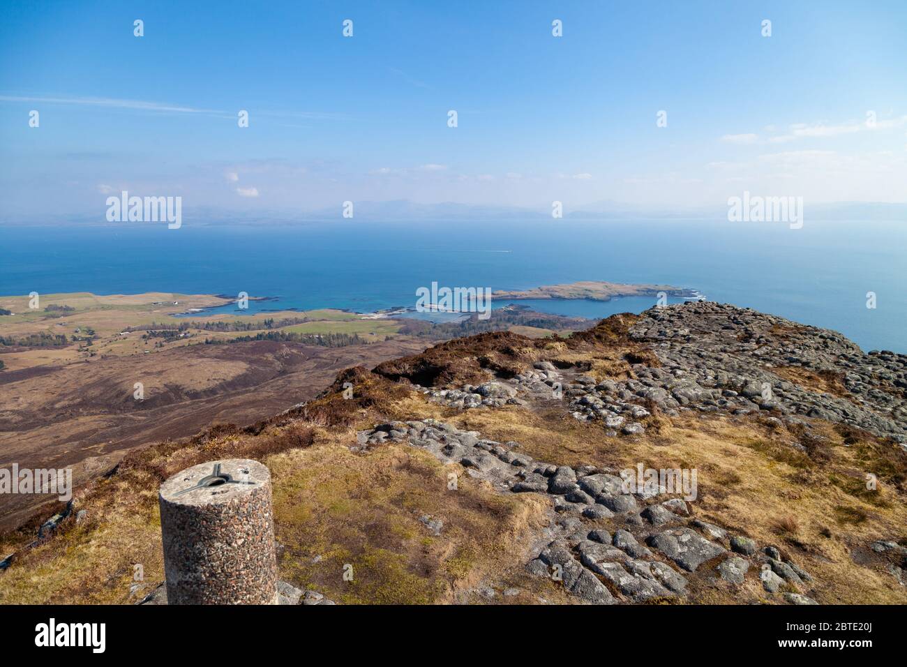 The summit of Ann Sgurr on the Island of Eigg looking over to mainland ...