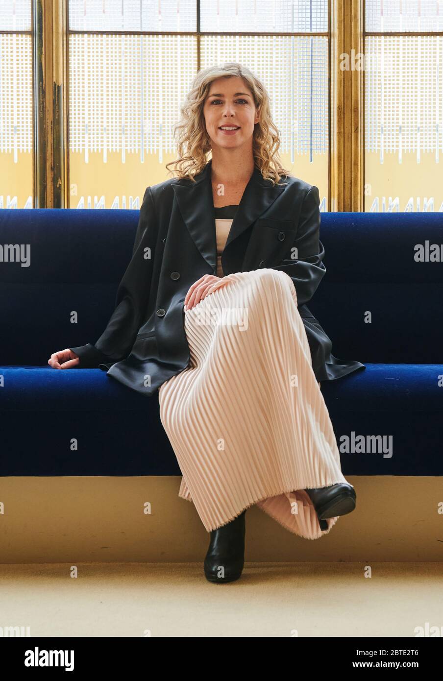 Berlin, Germany. 18th May, 2020. Actress Brigitte Zeh sits on the blue ...