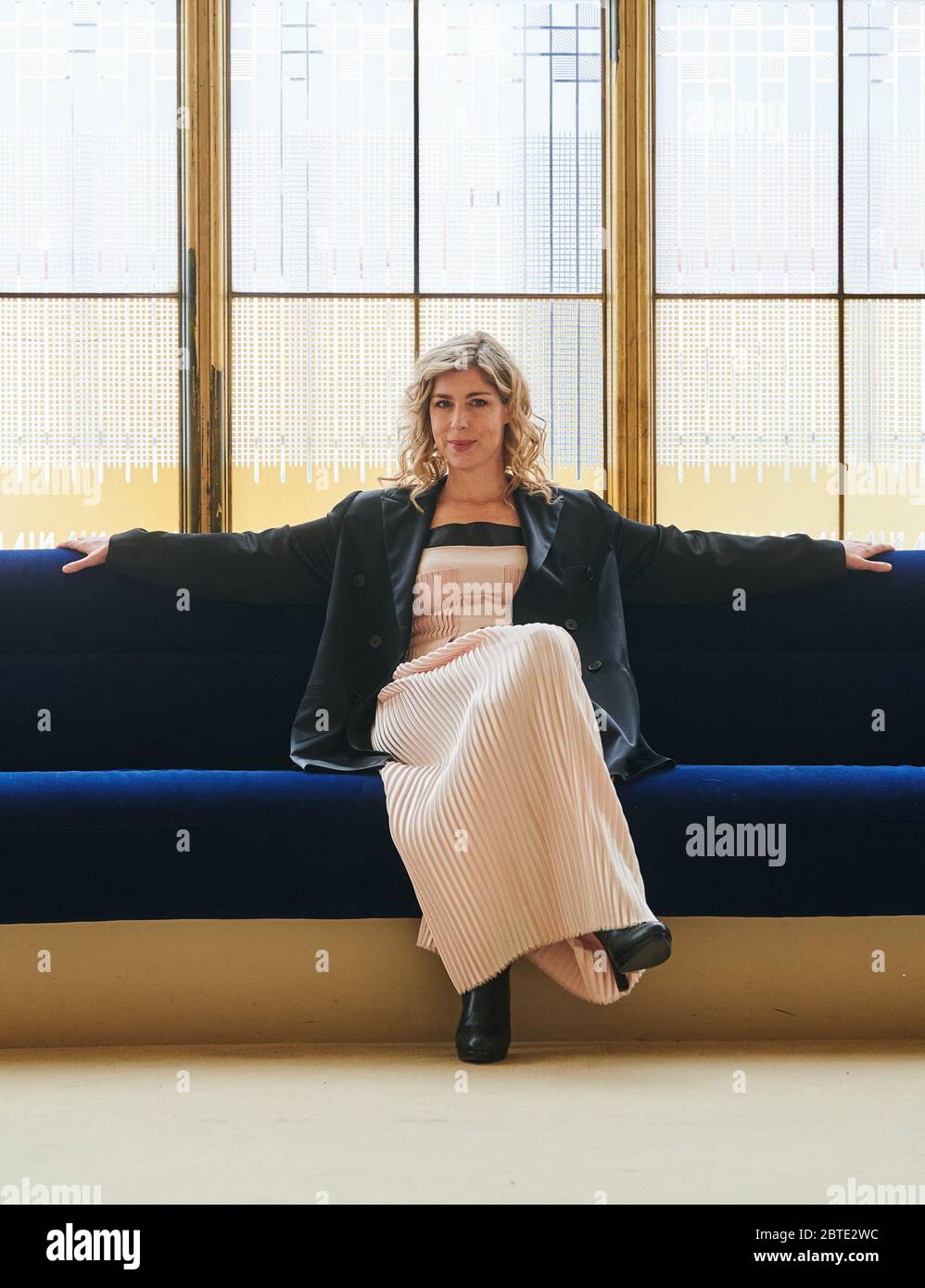 Berlin, Germany. 18th May, 2020. Actress Brigitte Zeh sits on the blue ...