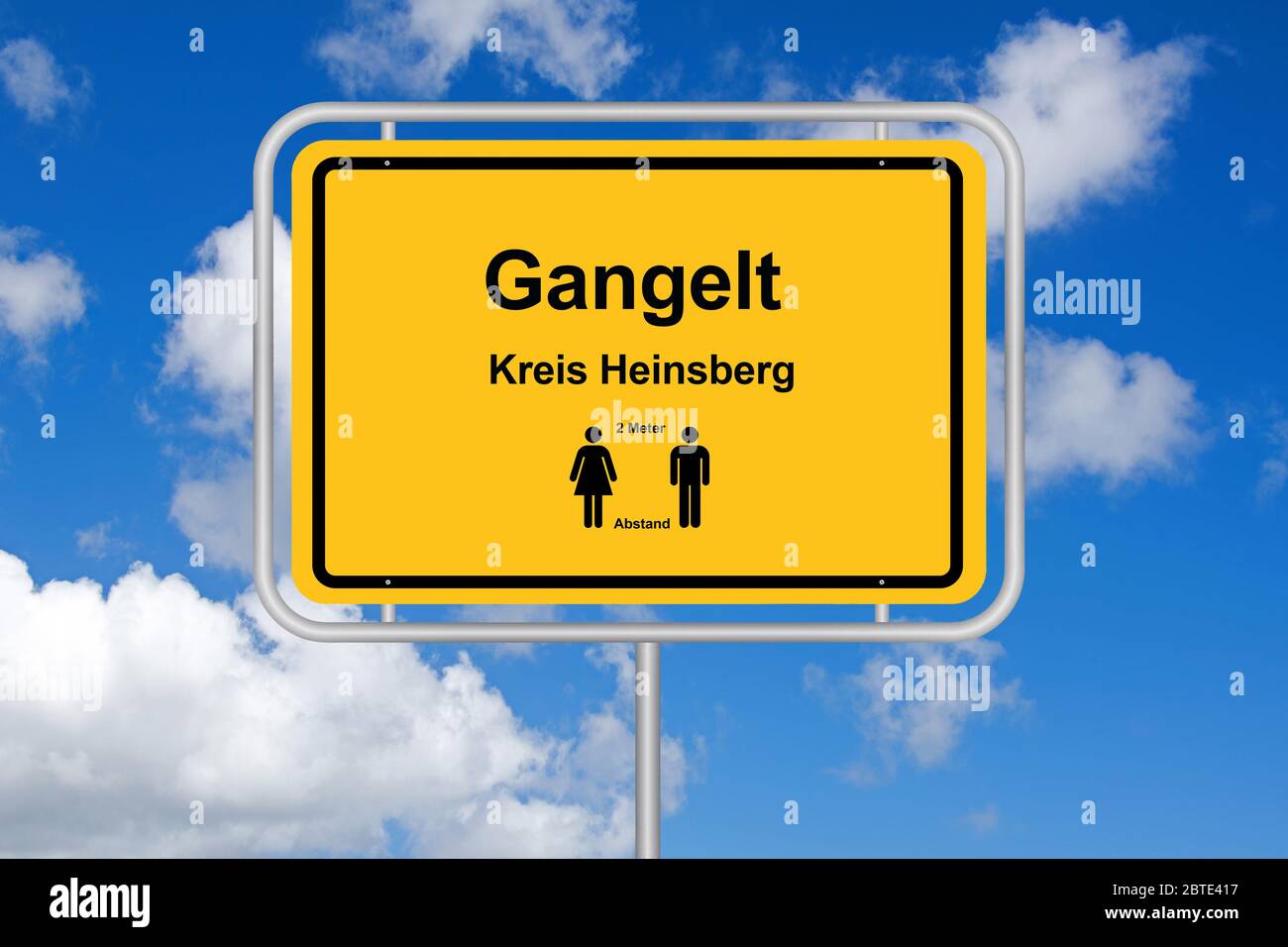 town sign of Gangelt, district Heinsberg, keep distance, Germany Stock ...