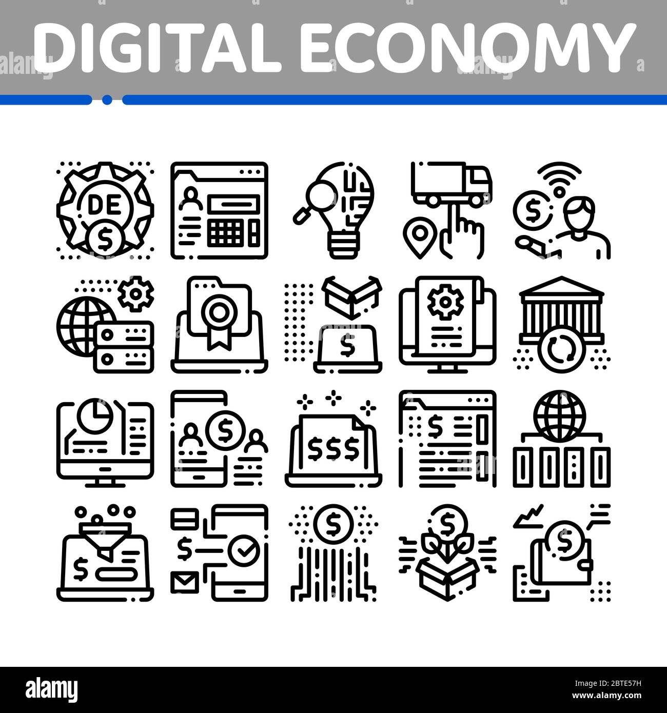 Digital Economy And E-business Icons Set Vector Stock Vector Image ...
