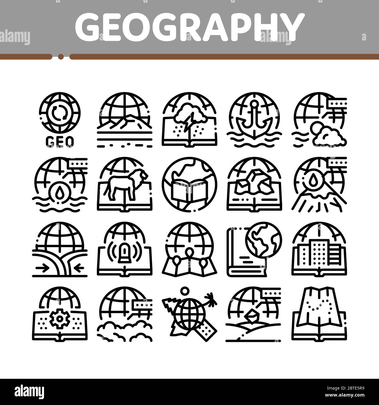 Geography Education Collection Icons Set Vector Stock Vector Image ...