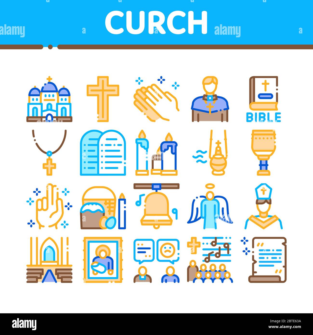 Church Christianity Collection Icons Set Vector Stock Vector Image ...