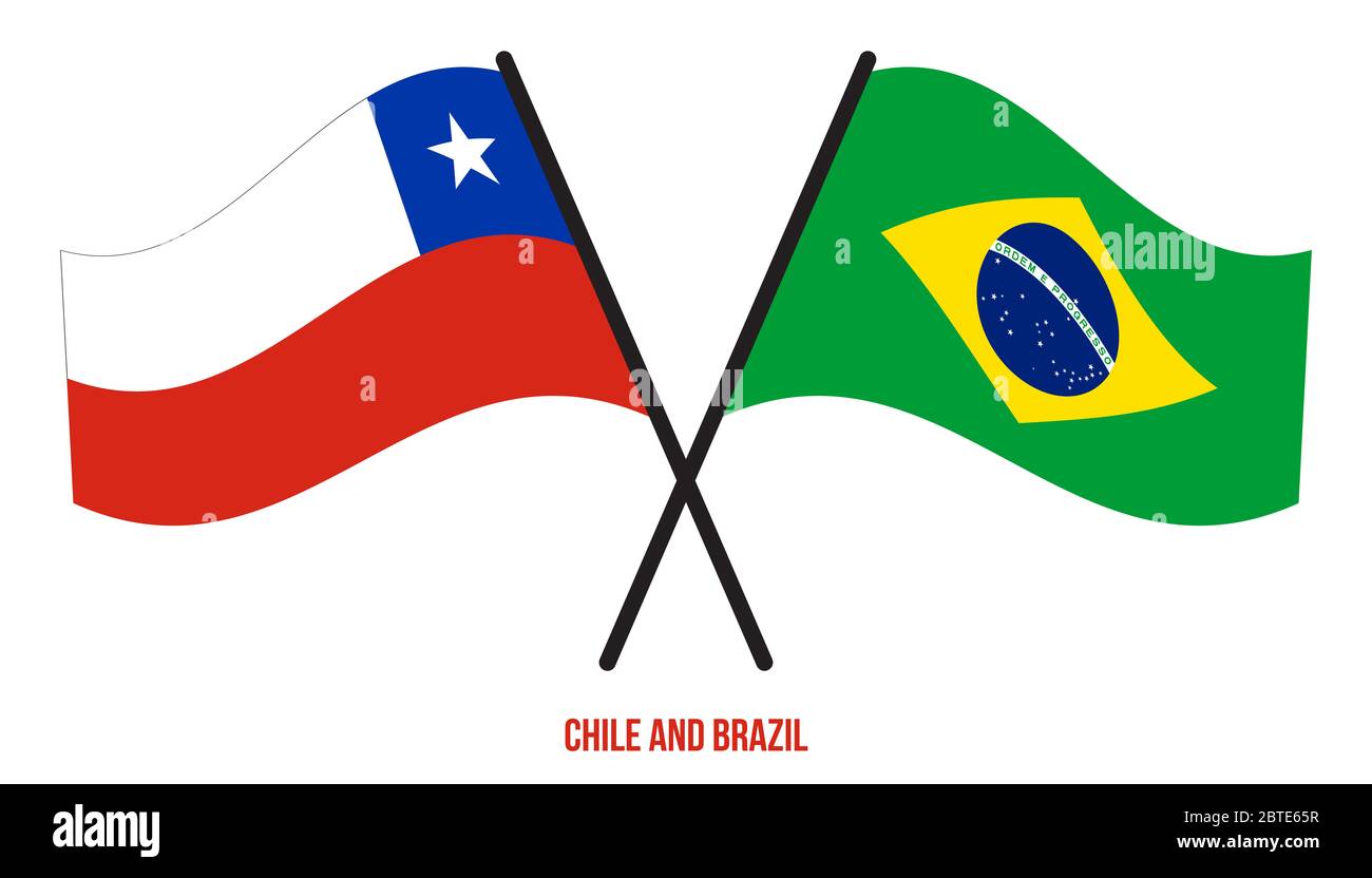 Chile and Brazil Flags Crossed And Waving Flat Style. Official ...