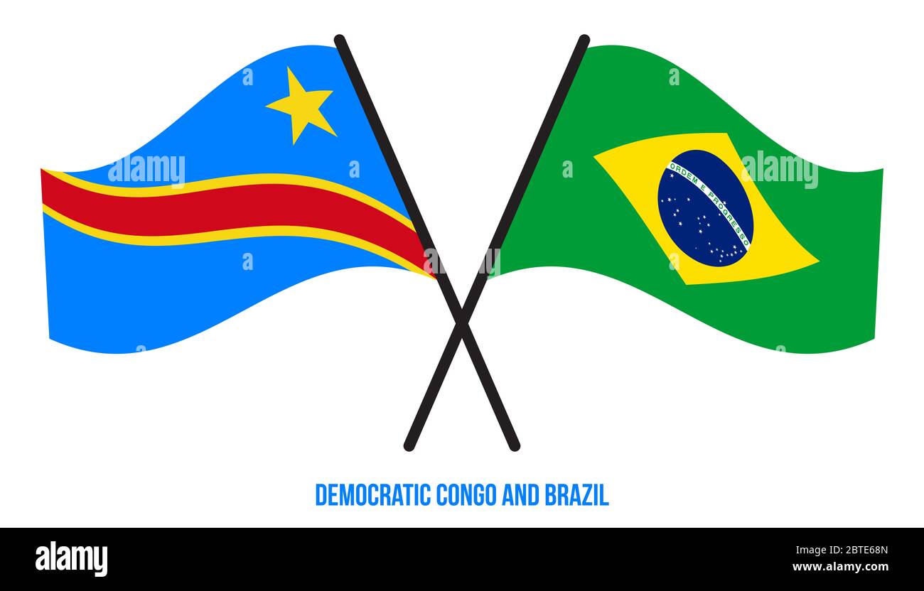 Democratic Congo and Brazil Flags Crossed & Waving Flat Style. Official ...