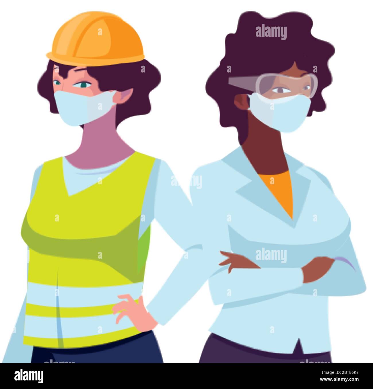 industrial women workers with face masks vector illustration design ...
