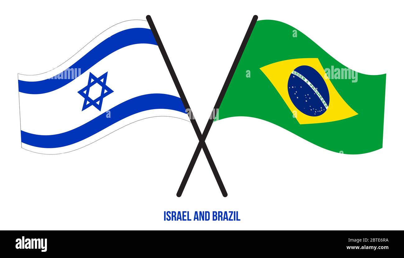 Israel and Brazil Flags Crossed And Waving Flat Style. Official ...