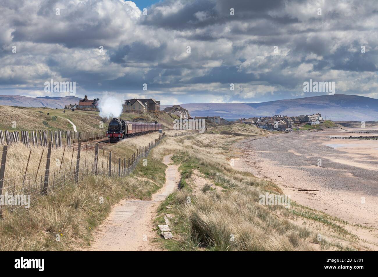 Steam locomotive 46100 Royal Scot hauling a mainline charter train past ...