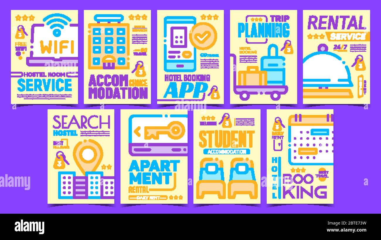 Hotel Room Service Creative Posters Set Vector Stock Vector Image & Art ...