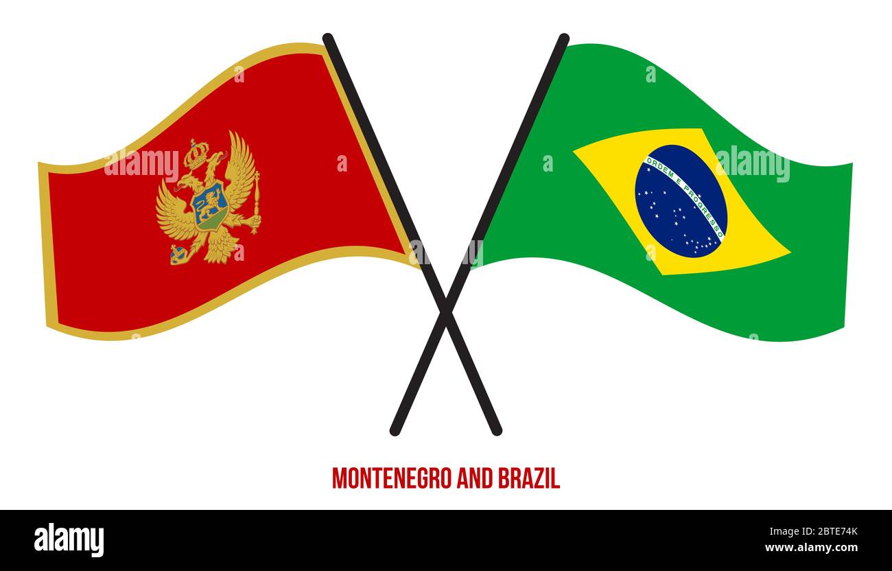 Montenegro and Brazil Flags Crossed And Waving Flat Style. Official ...