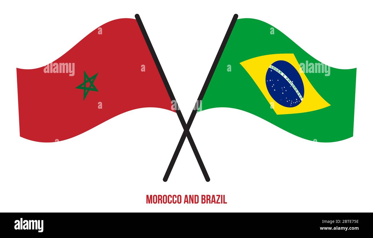 Morocco and Brazil Flags Crossed And Waving Flat Style. Official ...
