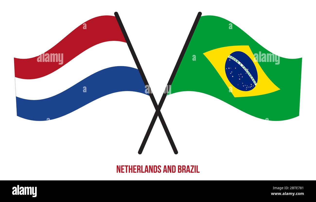 Netherlands and Brazil Flags Crossed And Waving Flat Style. Official ...