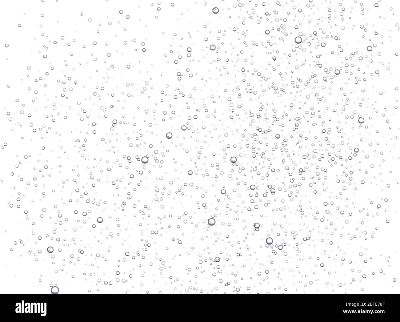 Underwater fizzing bubbles, soda or champagne carbonated drink, sparkling water isolated on ...