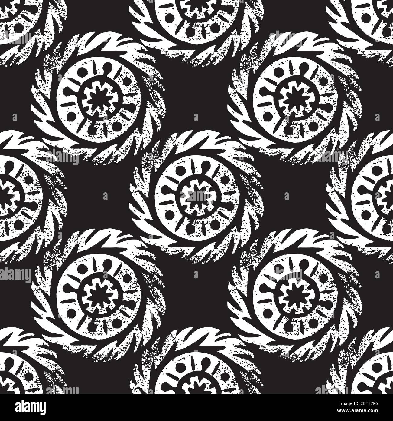 Ethnic, tribal, native circle, mandala. Hand drawn linocut. Geometric ...