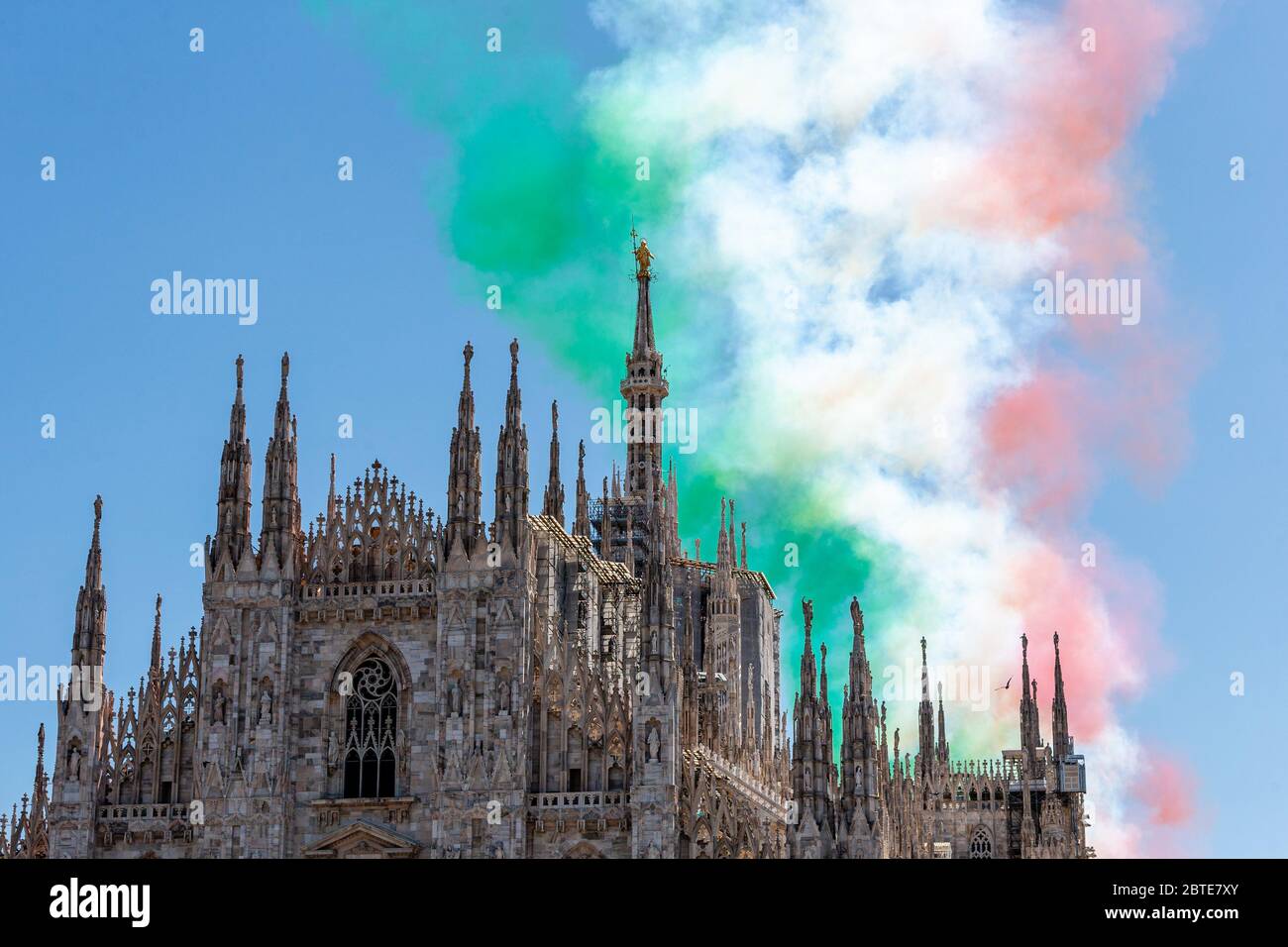 at the Piazza Duomo, Milan, Italy, 25 May 2020, colorful trails of ...