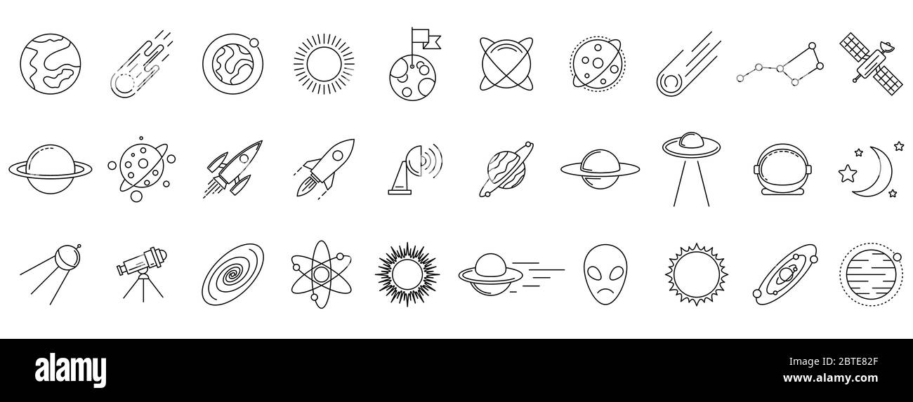 Cosmos icons set. Linear cosmos icons isolated. Vector illustration ...