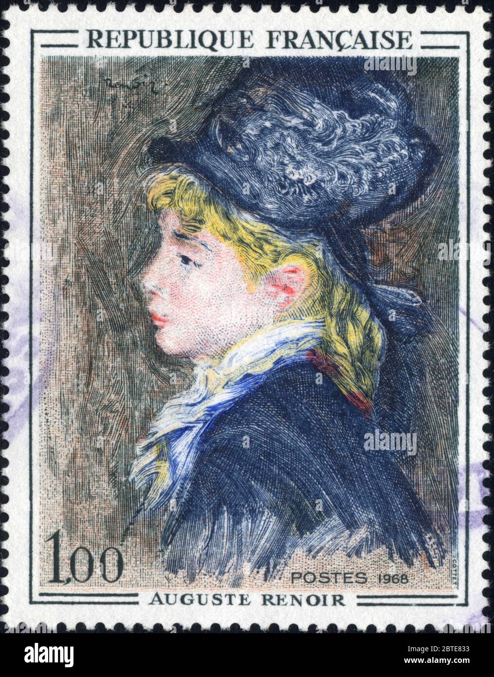 Timbre Auguste Renoir. République Française. Postes. 1968. 1,00 Stock ...