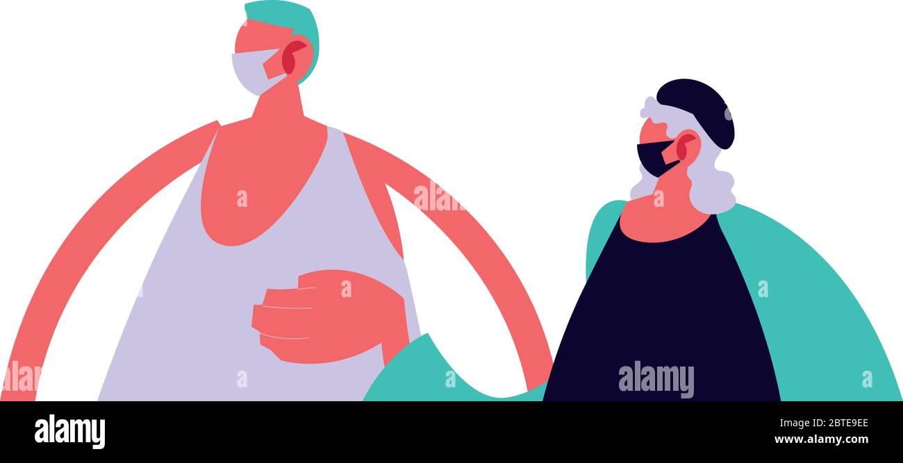 Urban men cartoons with masks and casual cloth design of Medical care ...