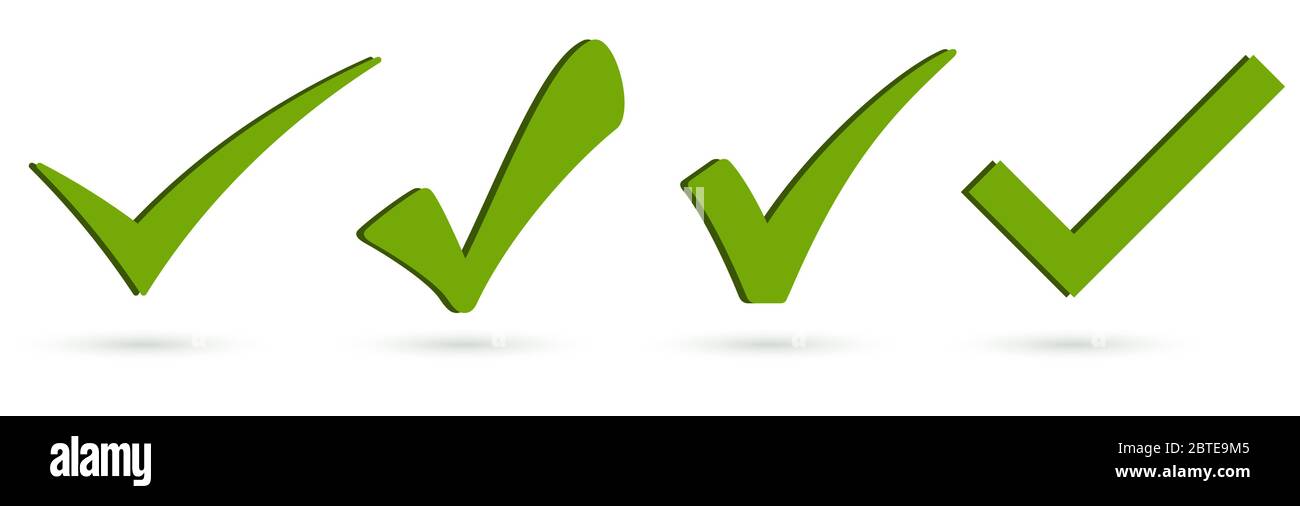 collection of four different green success check marks with shadow ...