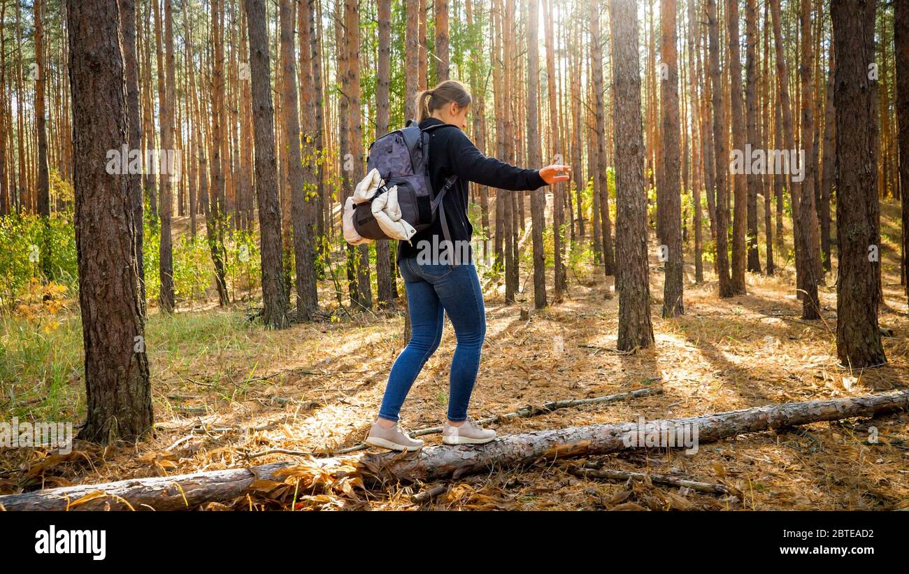 Adult female log balancing hi-res stock photography and images - Alamy
