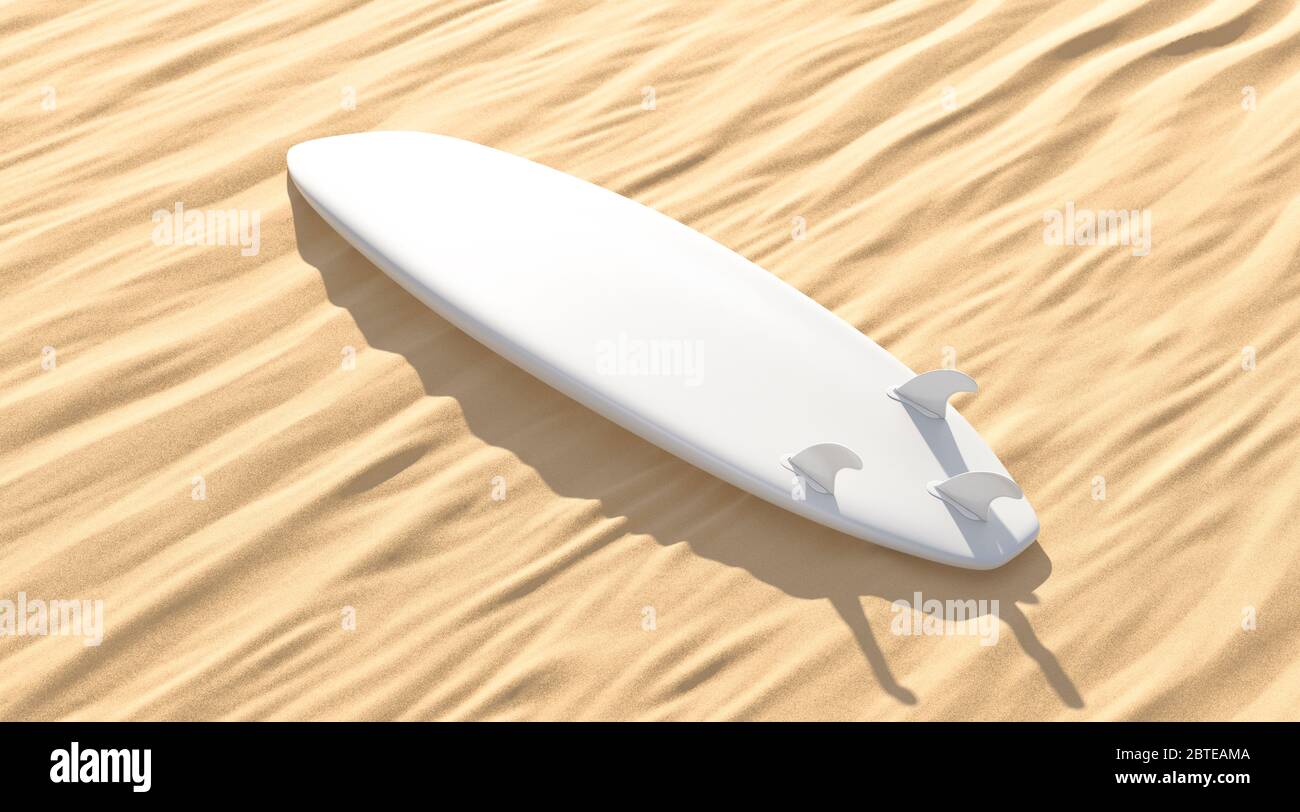 Blank white surfboard with fins lying on sand mockup Stock Photo - Alamy