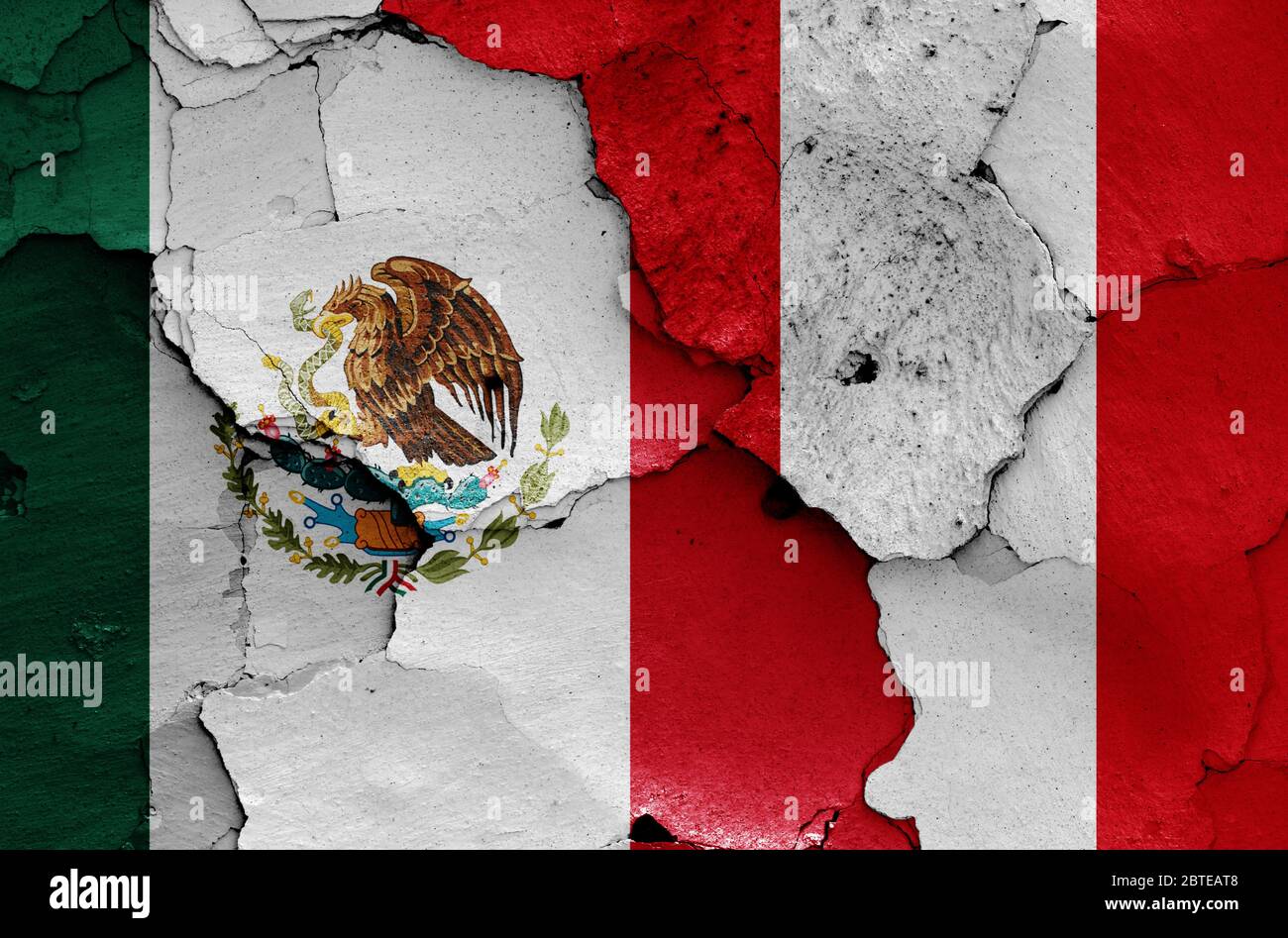 flags of Mexico and Peru painted on cracked wall Stock Photo - Alamy