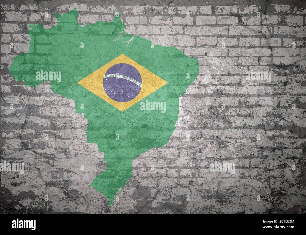 Grunge decayed faded brick wall background with the map flag of ...
