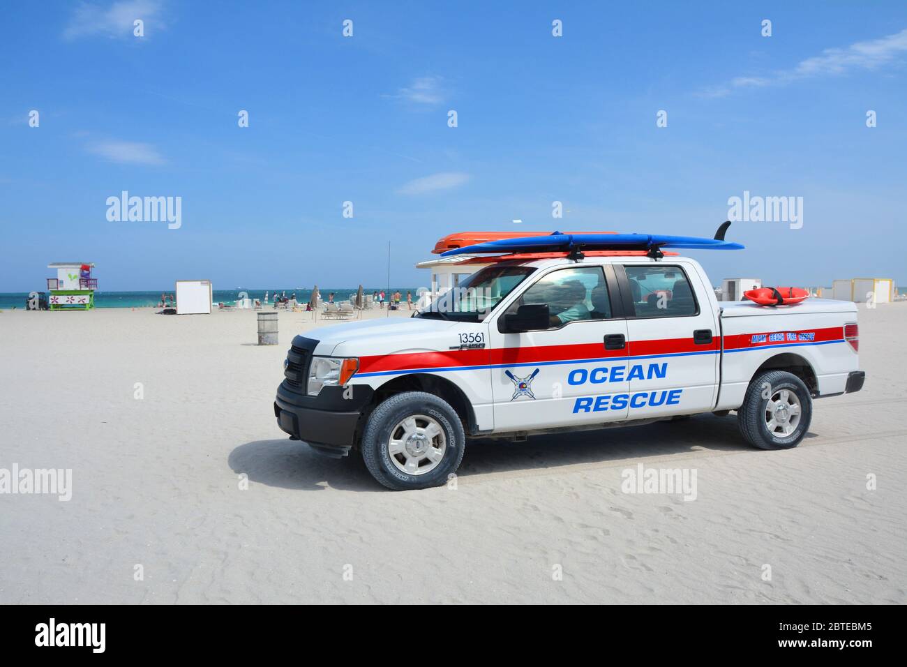 MIAMI BEACH, USA - MARCH 31, 2017 : Ocean Rescue car patrols the beach ...