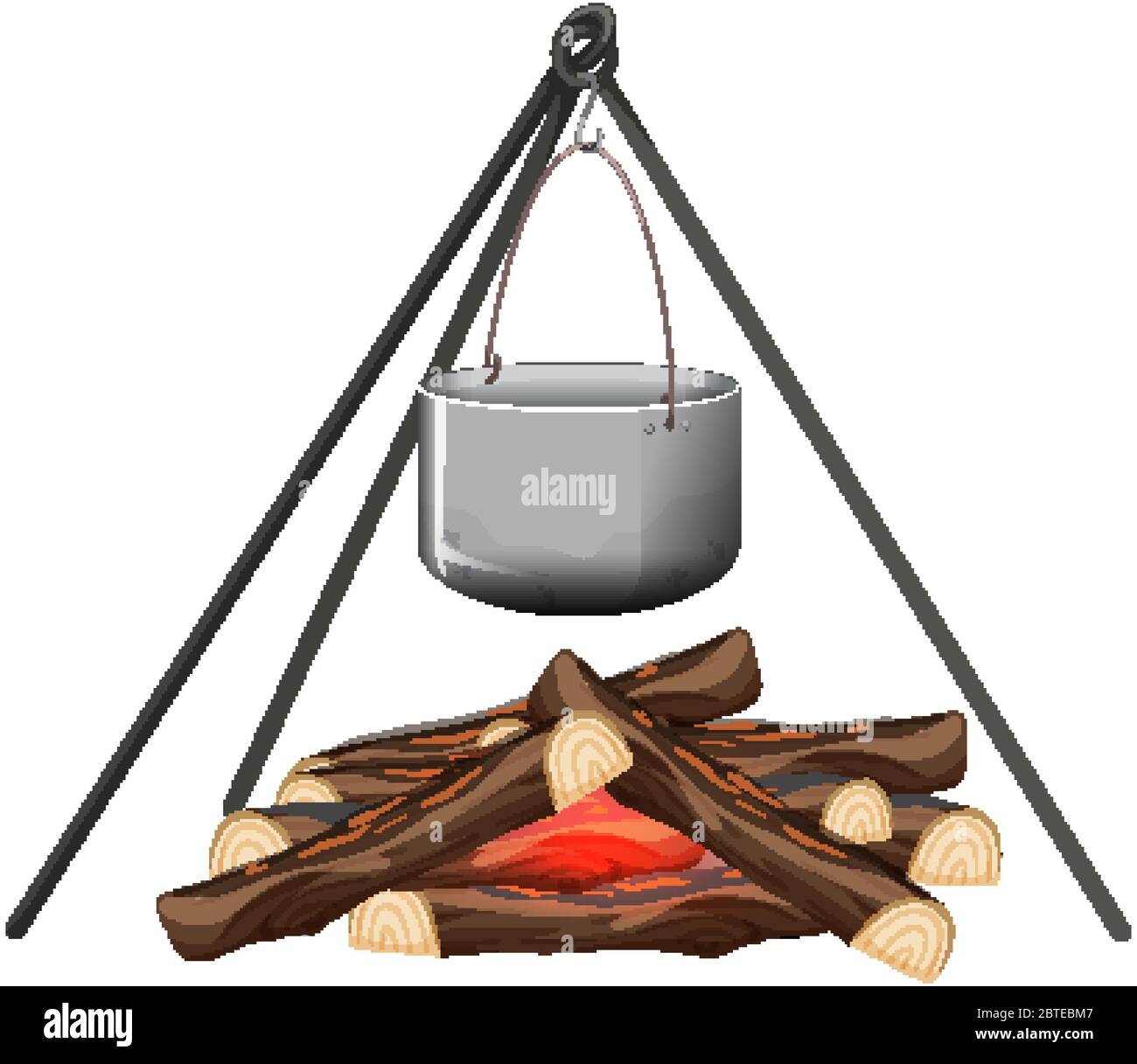 Campfire and cooking pot on white background illustration Stock Vector ...
