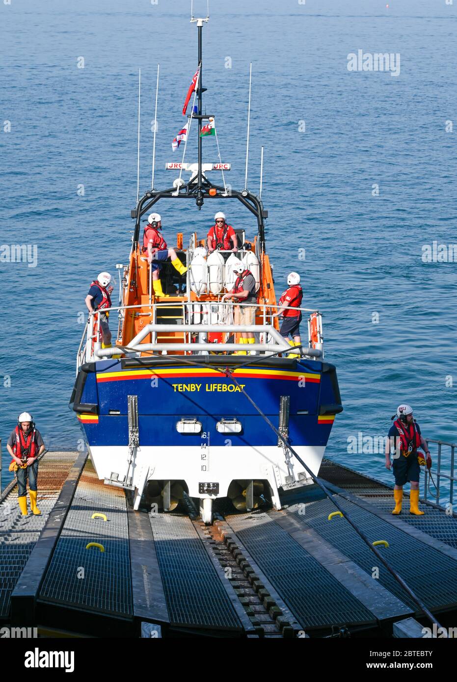 Tenby,Wales,UK - April 15 2019 : The Tenby Lifeboat returning to the ...