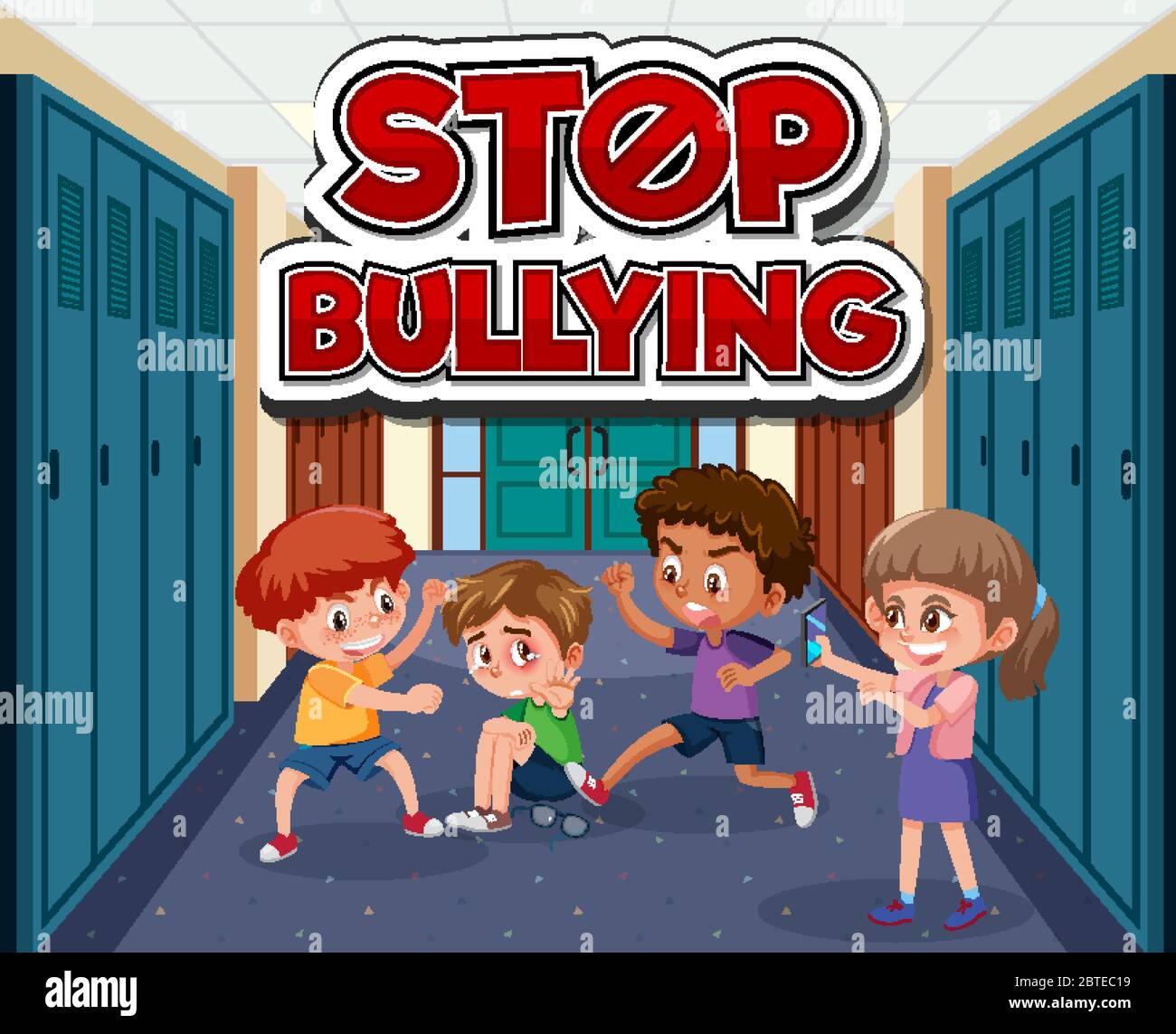Scene with kids bullying friend at school illustration Stock Vector ...