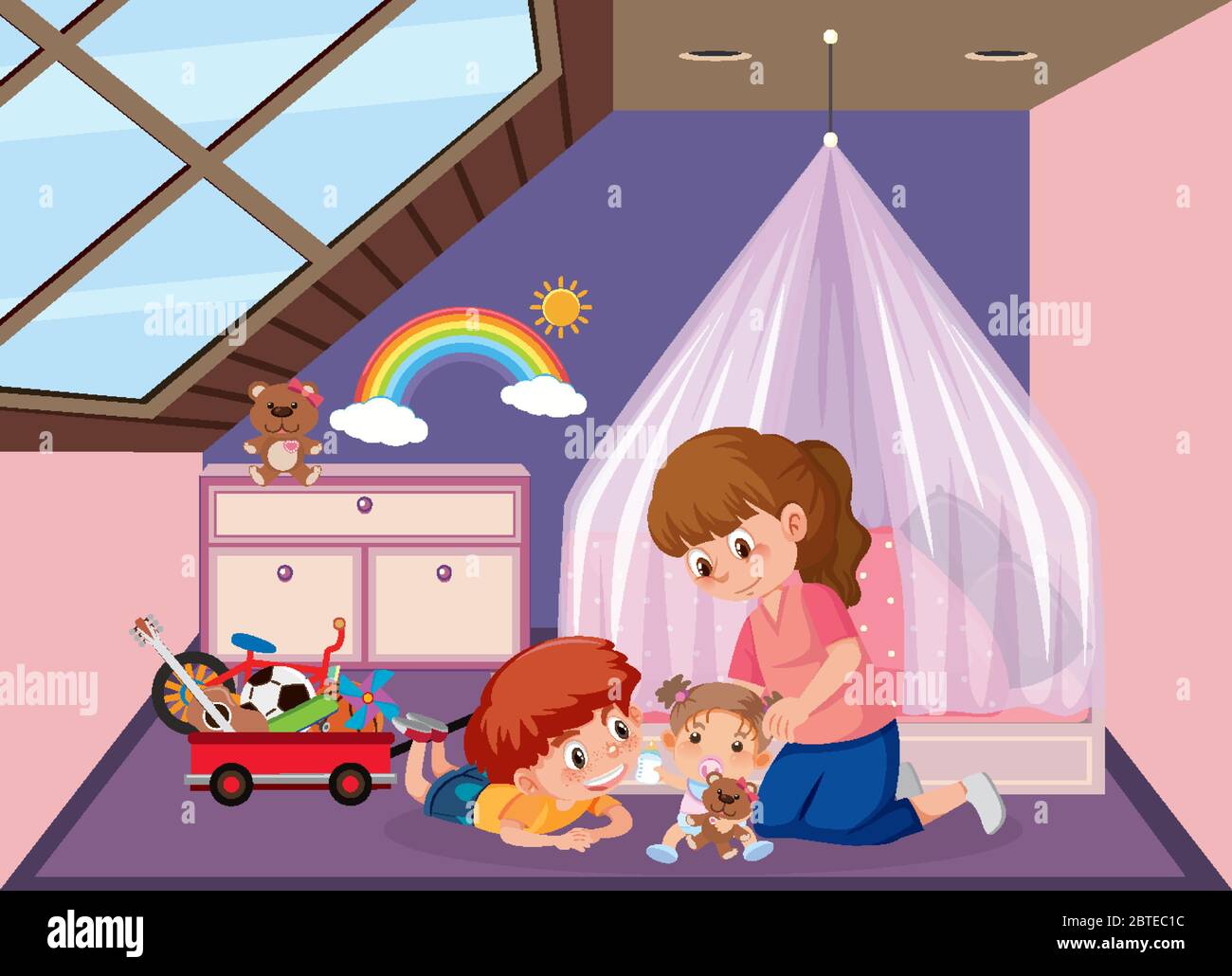 Scene with happy mom and kids at home illustration Stock Vector Image ...