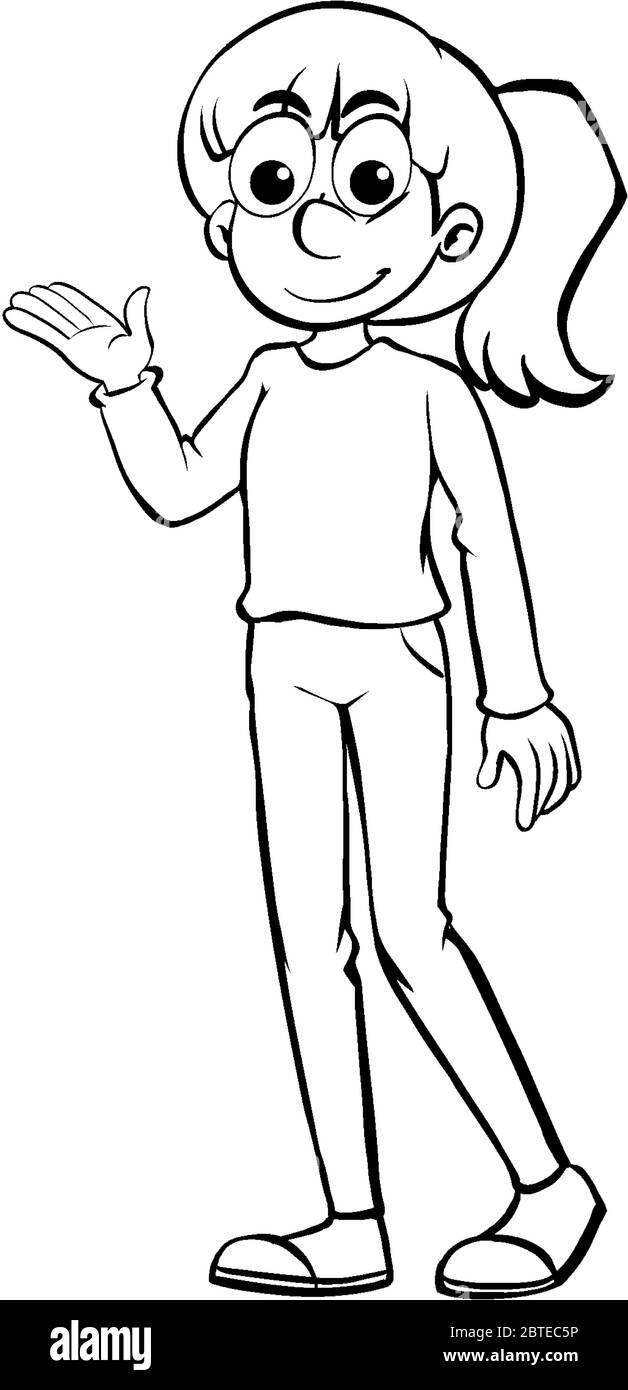 Doodle drawing of girl standing on white background illustration Stock ...