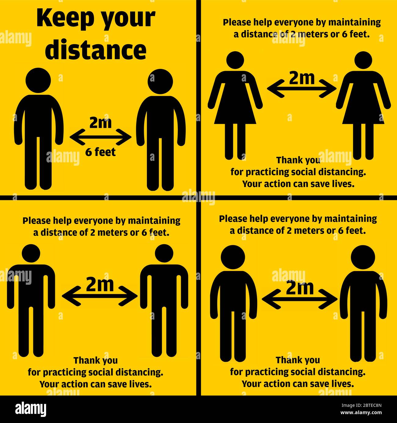 Maintain Social Distancing Icons. Set of 4 icons with social distancing ...