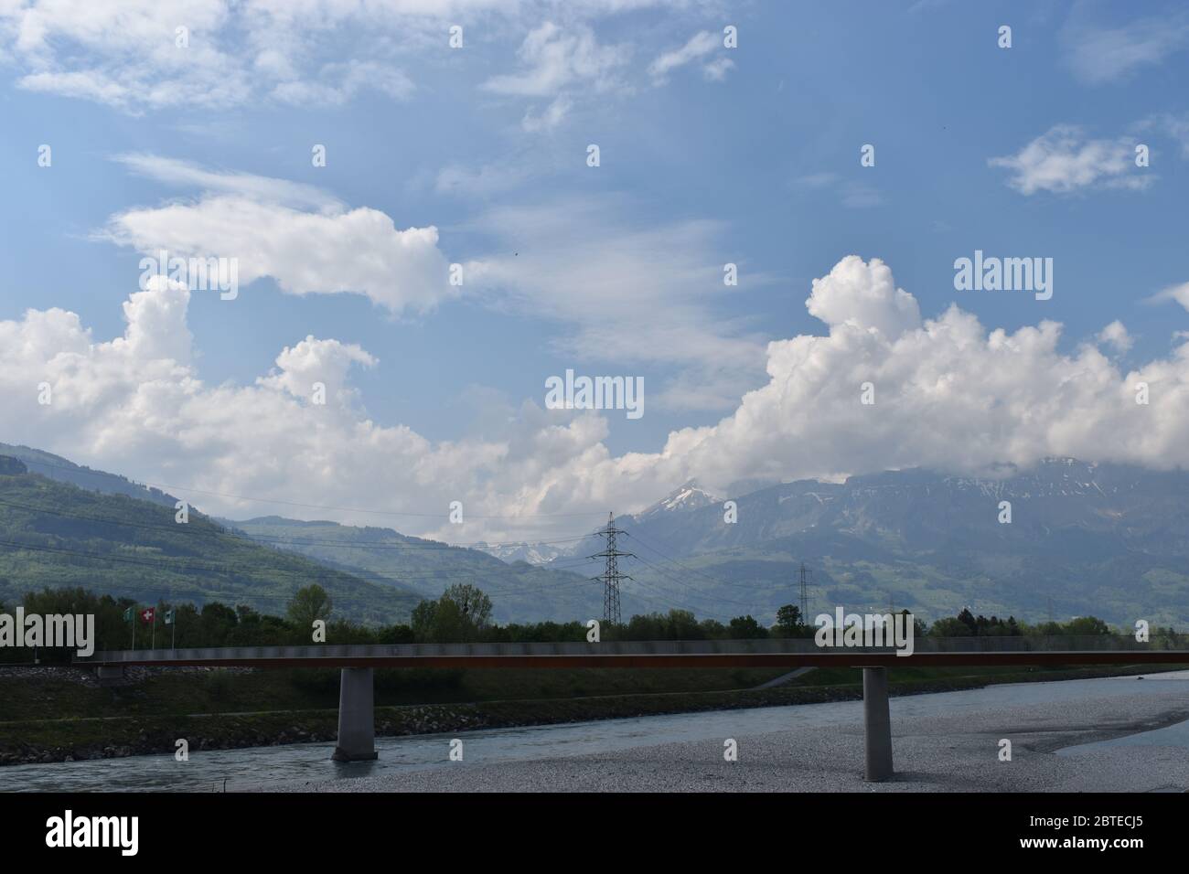 Landscape in Liechtenstein at the rhine river Stock Photo - Alamy