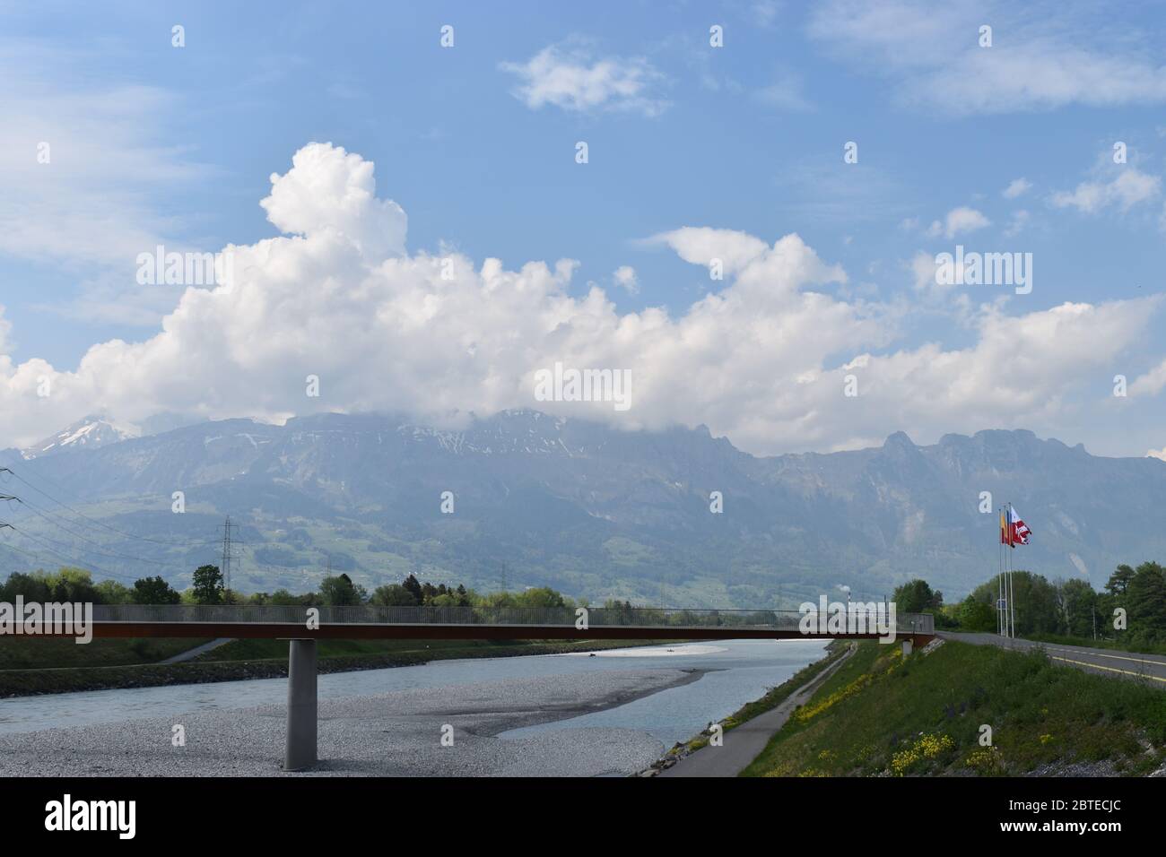 Landscape in Liechtenstein at the rhine river Stock Photo - Alamy