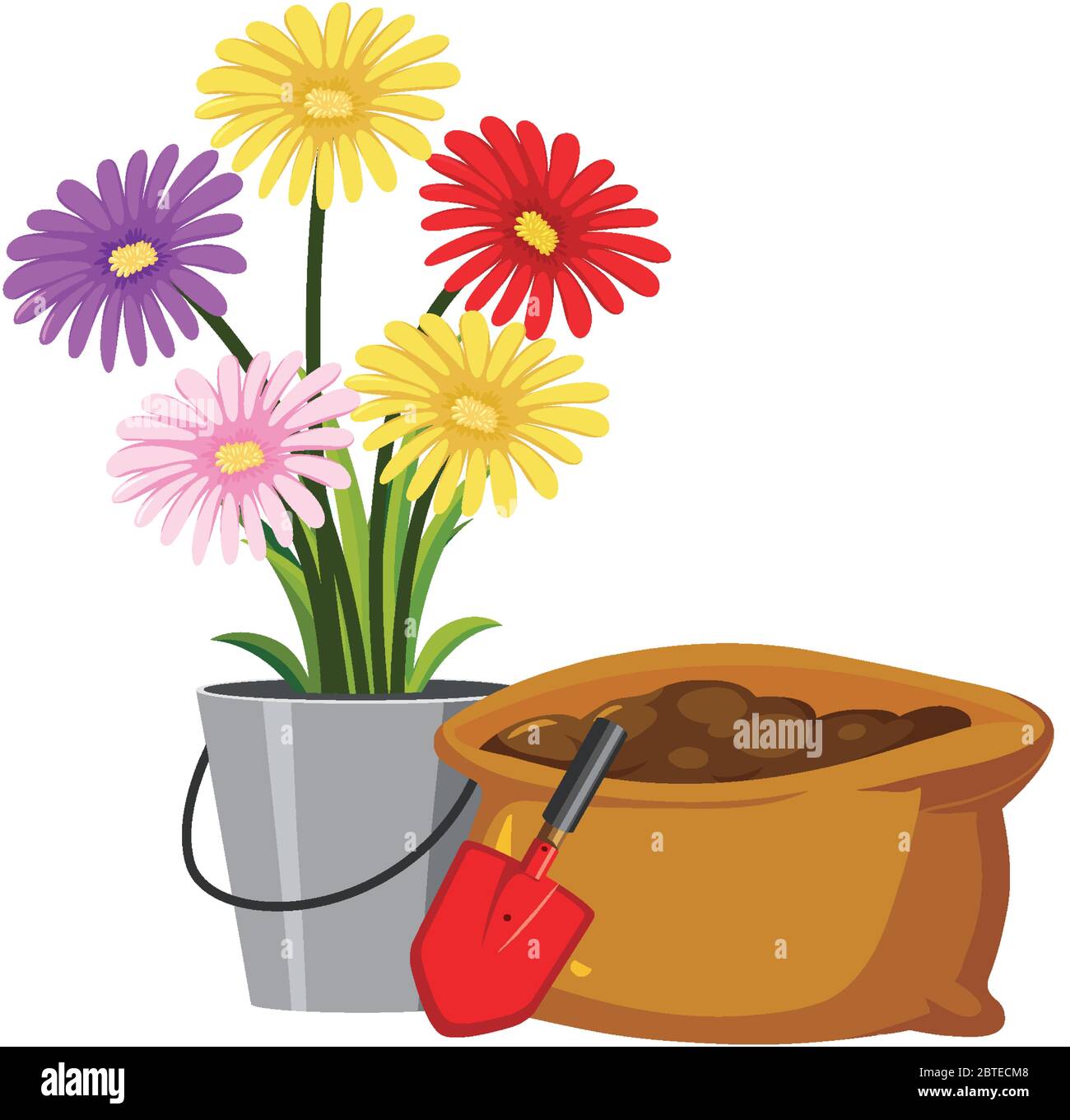 Colorful flowers in bucket on white background illustration Stock ...
