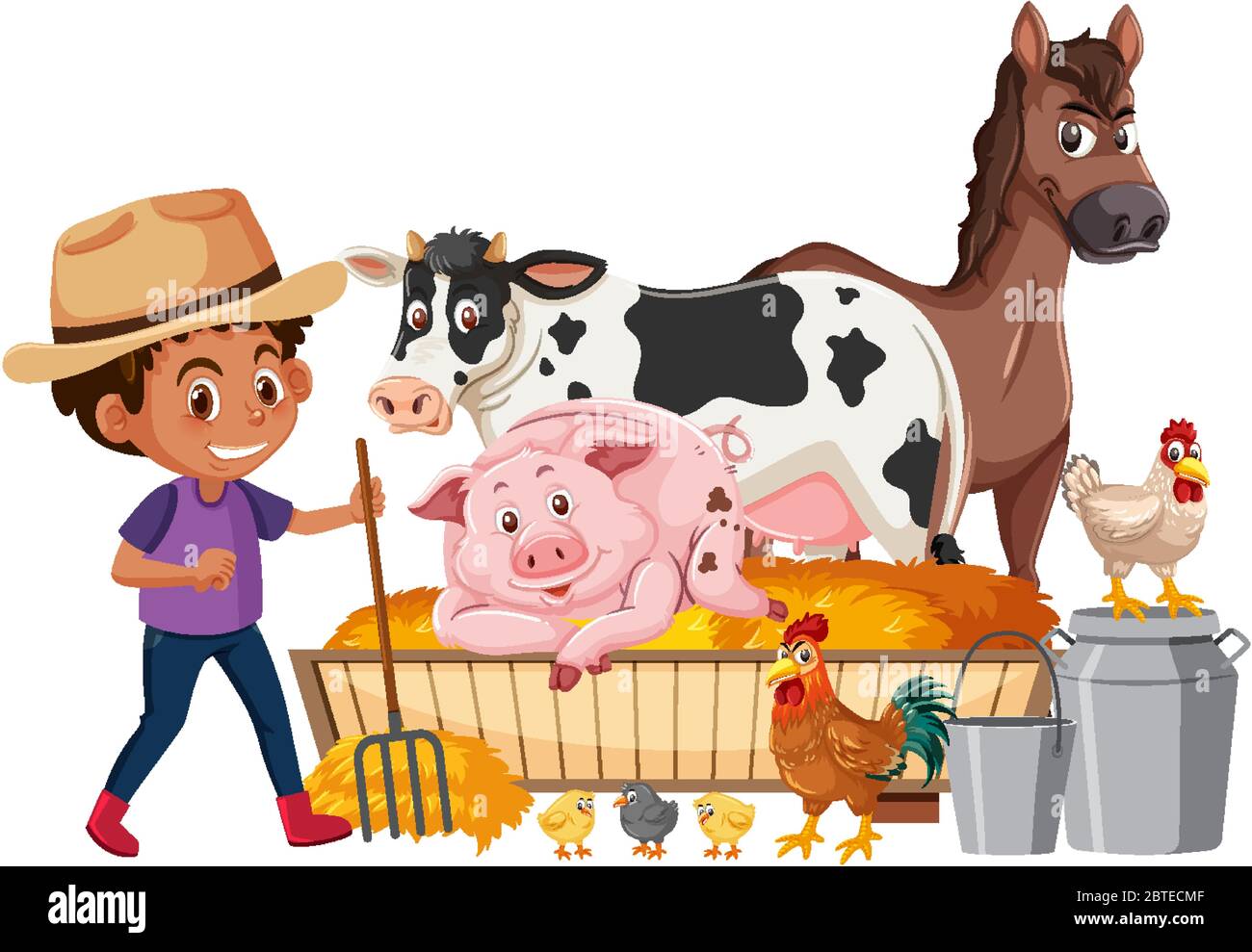 Farmboy and many animals on white background illustration Stock Vector ...
