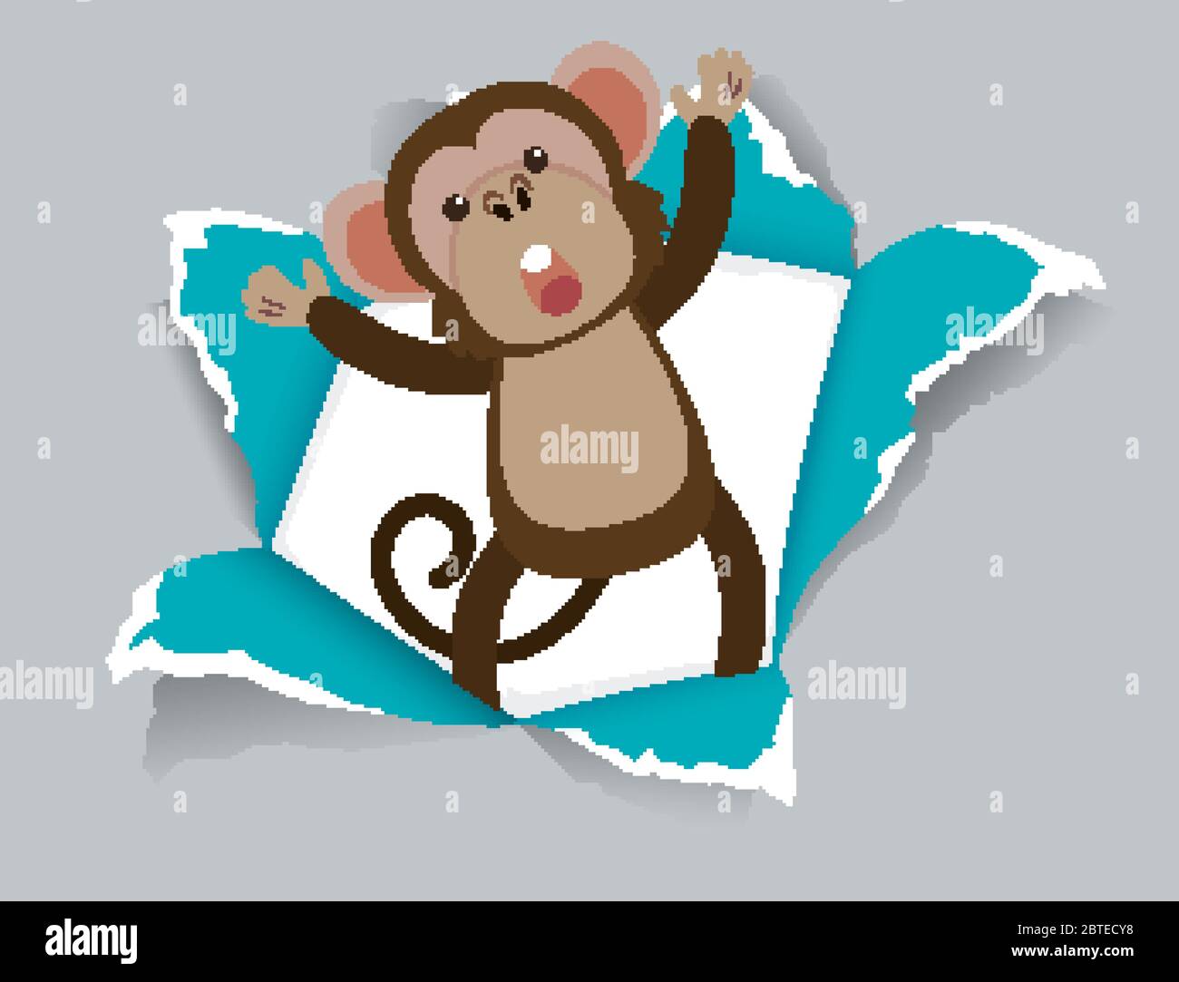 Background template design with wild monkey on gray paper illustration ...