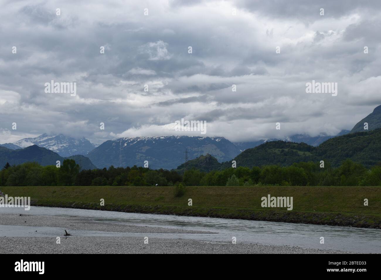 Landscape in Liechtenstein at the rhine river Stock Photo - Alamy