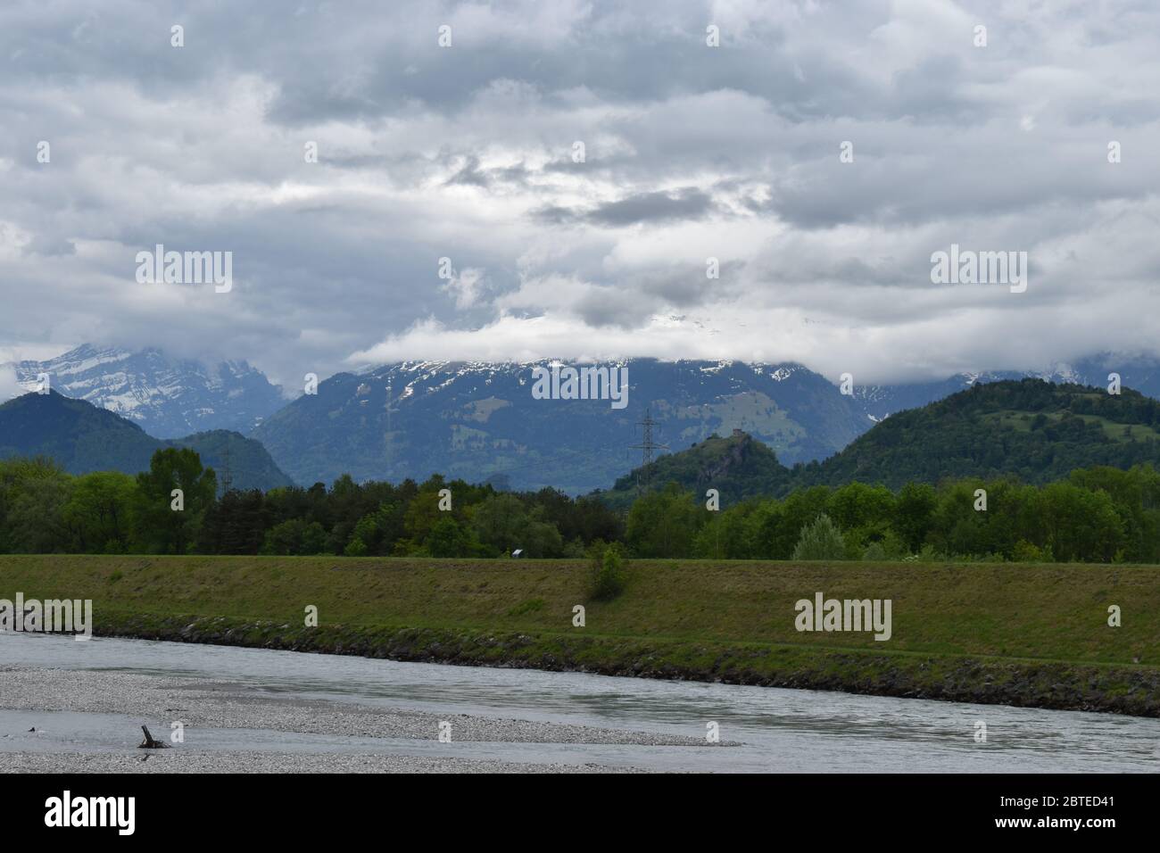 Landscape in Liechtenstein at the rhine river Stock Photo - Alamy