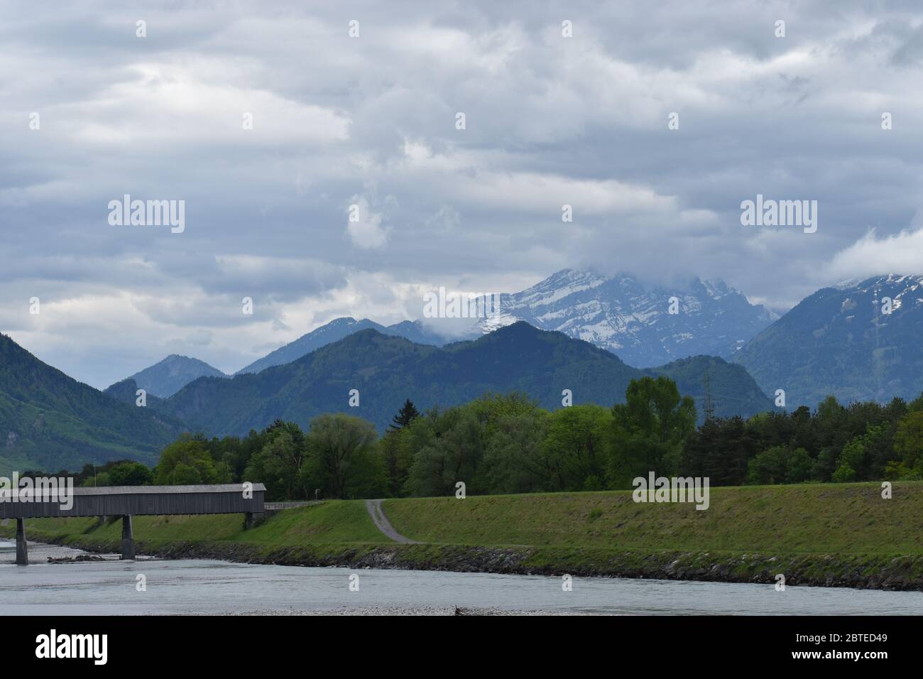 Landscape in Liechtenstein at the rhine river Stock Photo - Alamy